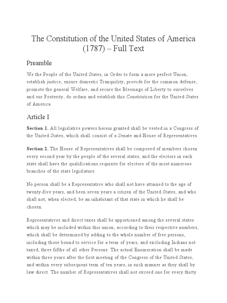 Constitution of The United States of America | PDF | U.S. State ...