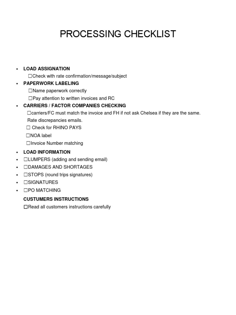 Check List Processing | PDF | Business | Finance & Money Management
