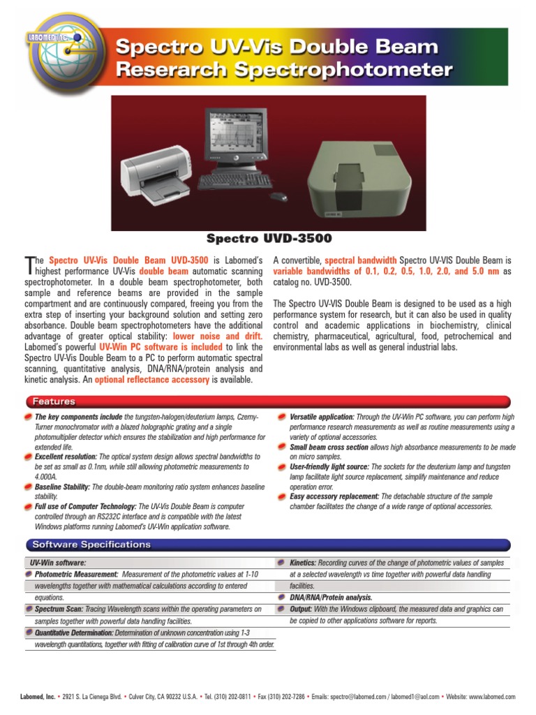 UVD-3500 e | PDF | Ultraviolet–Visible Spectroscopy | Spectrophotometry