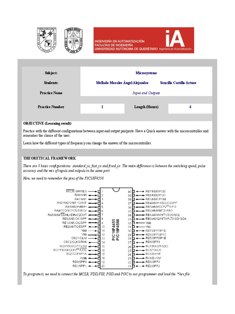 Uso Del Microcontrolador PIC18F4550 PDF | PDF | Microcontroller | C (Programming Language)