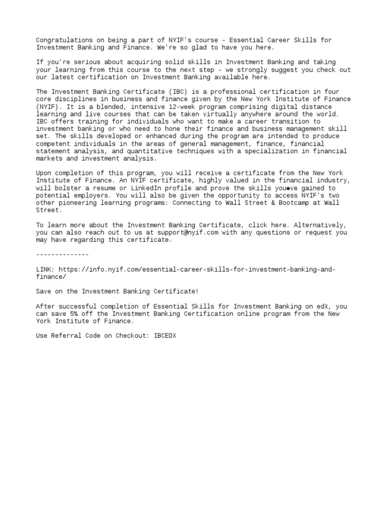IBC - Investment Banking Certificate | PDF