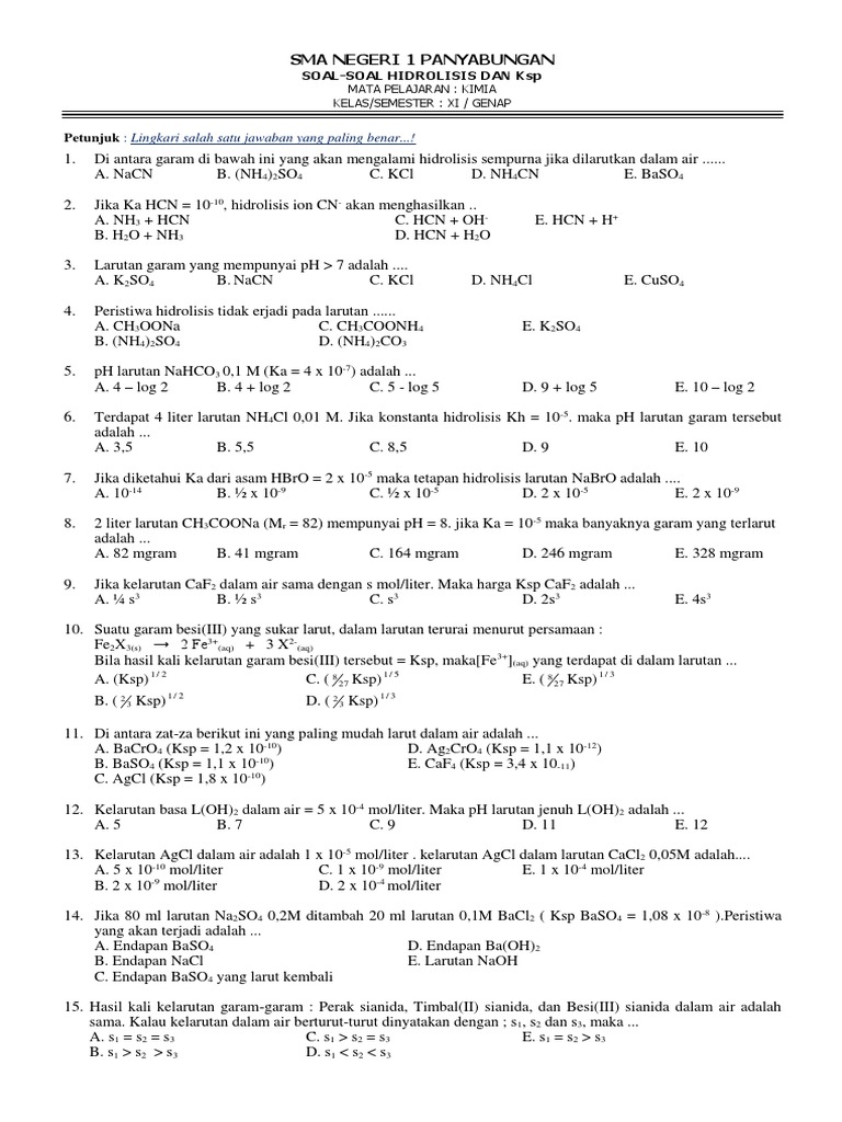 Soal Dan Jawaban Hidrolisis Dan KSP | PDF