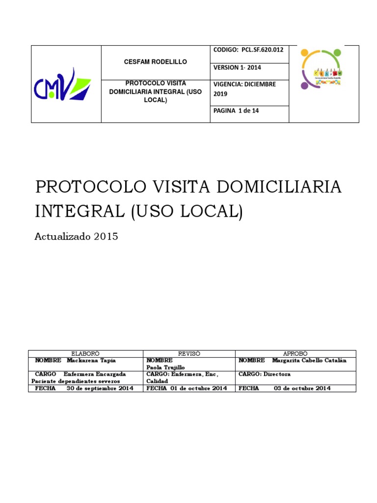 Protocolo de Visita Domiciliaria Integral - CESFAM RODELILLO | Enfermería | Invalidez