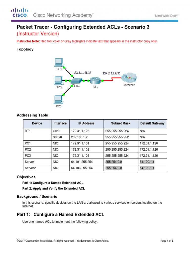 4.2.2.12 Packet Tracer - Configuring Extended ACLs Scenario 3 - ILM ...