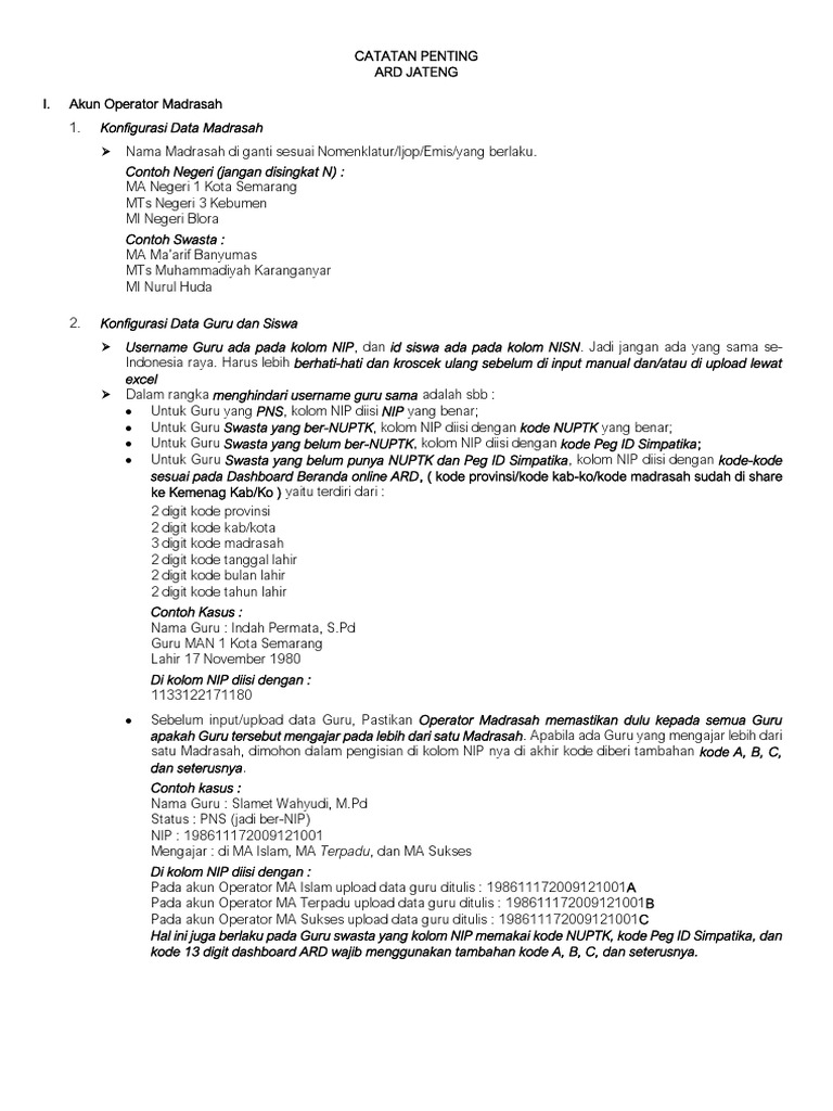 # Catatan Penting ARD Jateng | PDF