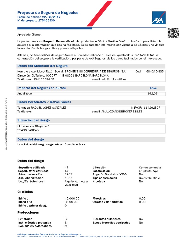 PROYECTO AXA CENTRO ANANDA Raquel Lopez PDF | PDF | Seguro | Reaseguro