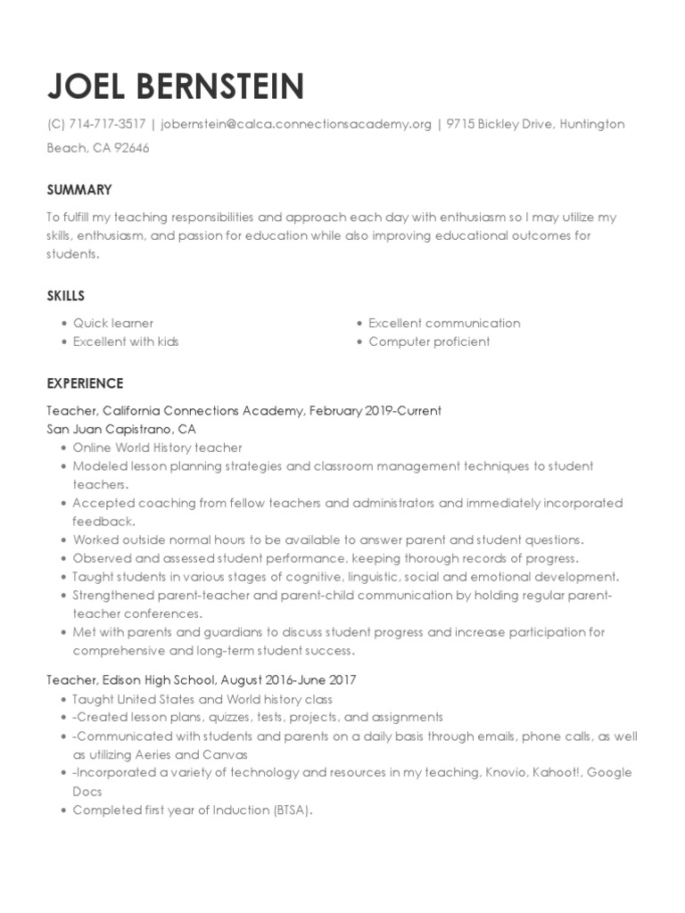 Resume 2019-Csuf | PDF | Teachers | Teaching