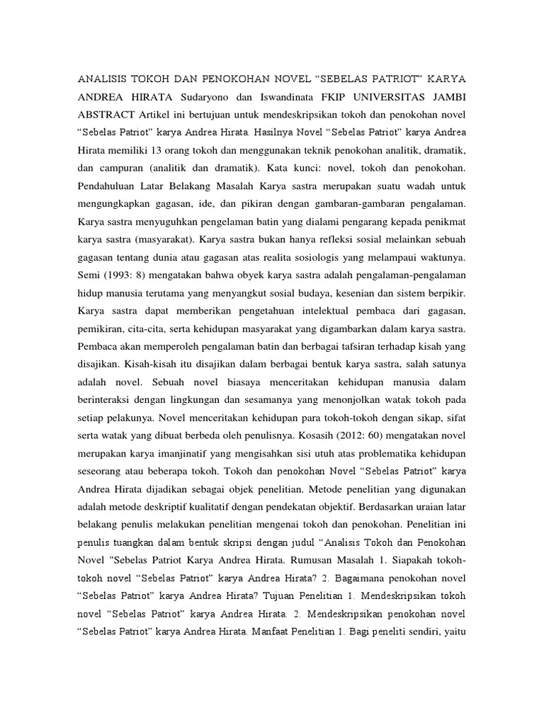 Analisis Tokoh Dan Penokohan Novel | PDF
