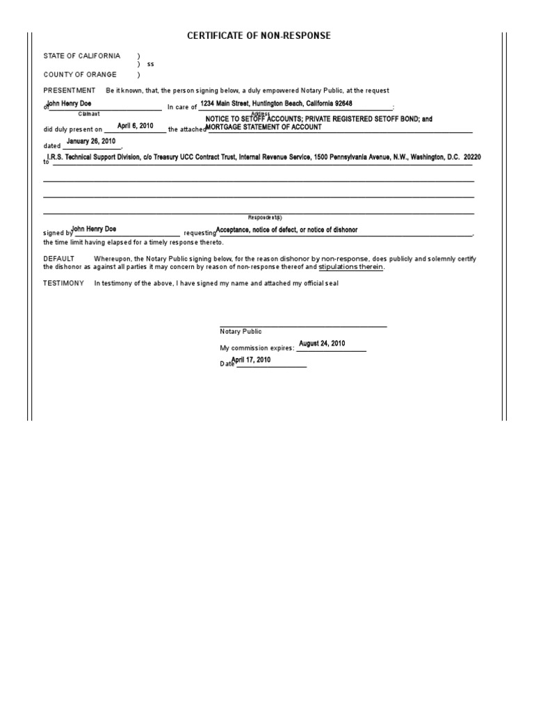 2.1-Certificate of Non-Response | PDF | Notary Public | Civil Law ...