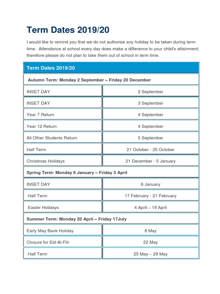 2019/20 School Term Dates | PDF