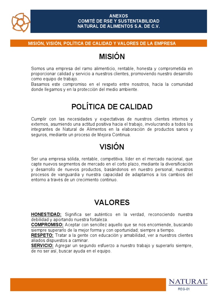 PCR Mision, Politica de Calidad, Vision y Valores | PDF
