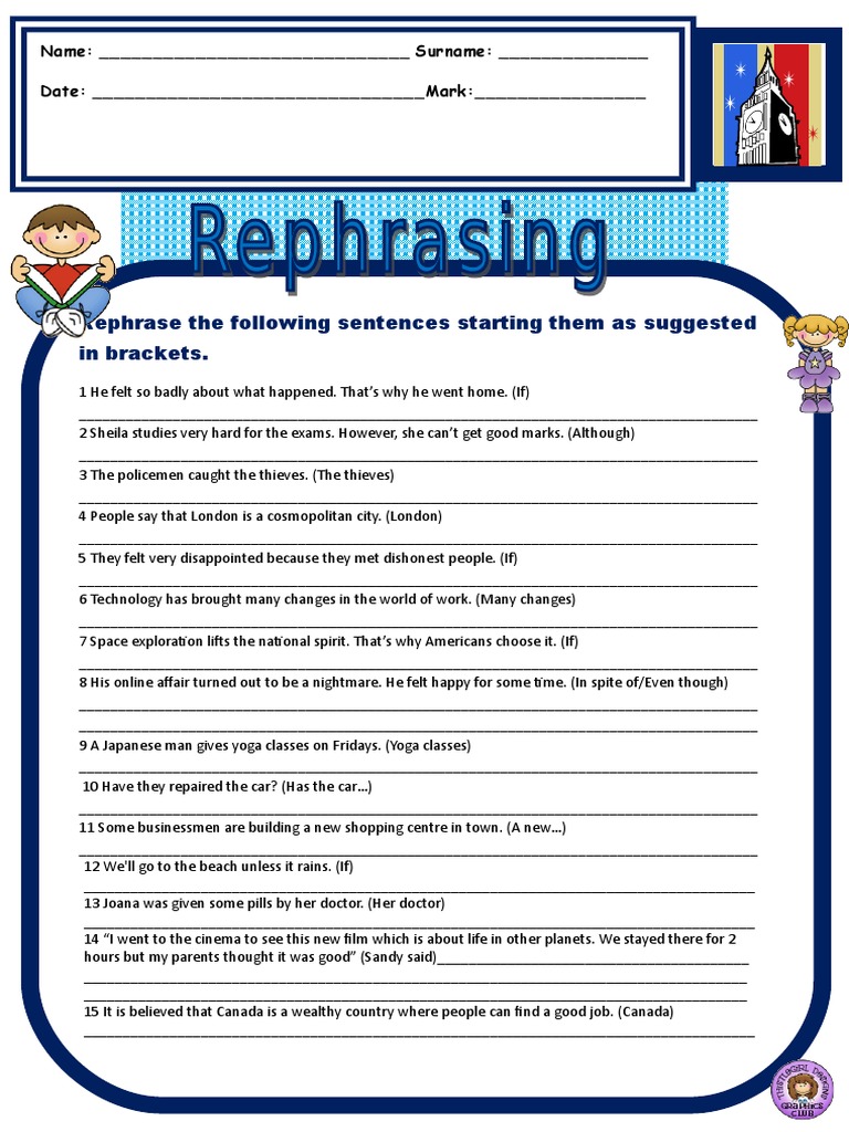 Rephrase The Following Sentences Starting Them As Suggested in Brackets ...