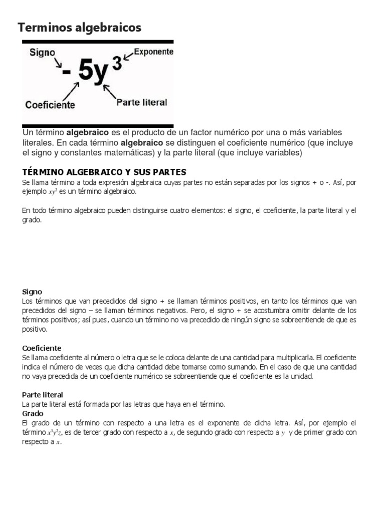 Terminos Algebraicos | PDF