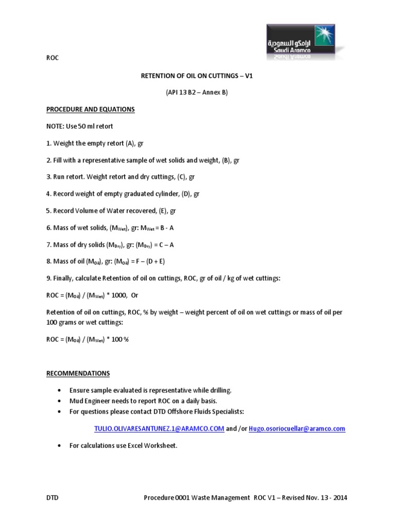 Oil Retention Calculation Procedure | PDF | Technology & Engineering
