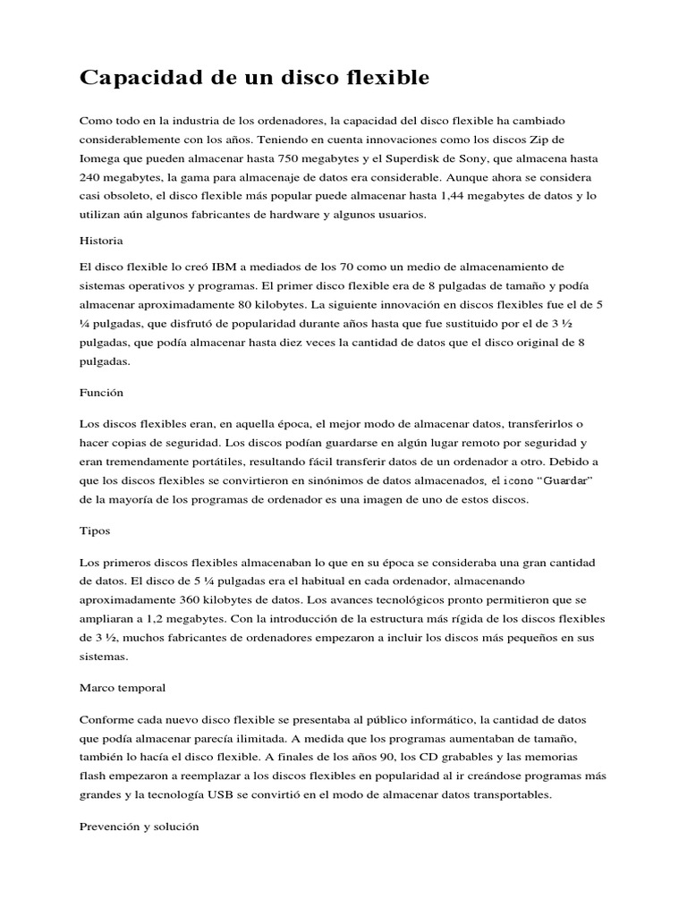 Capacidad de Un Disco Flexible | PDF | Disco flexible | Disco compacto