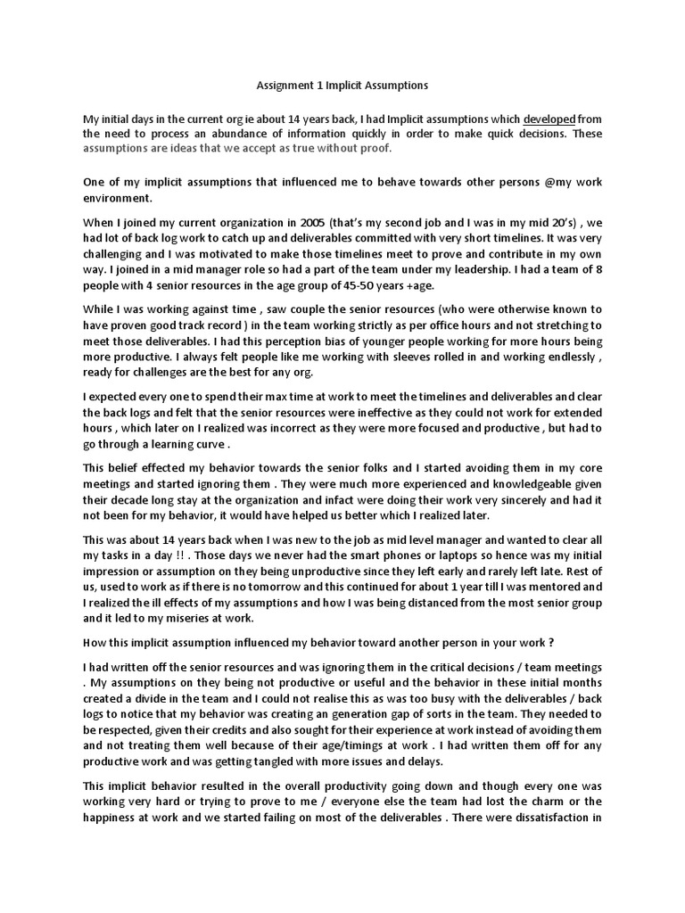 Implicit Assumptions | PDF | Performance Appraisal | Behavioural Sciences