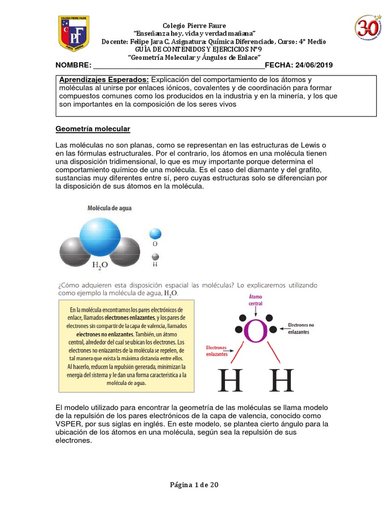 Guía 9 de Química Geometría Molecular | PDF | Polaridad química | Enlace químico