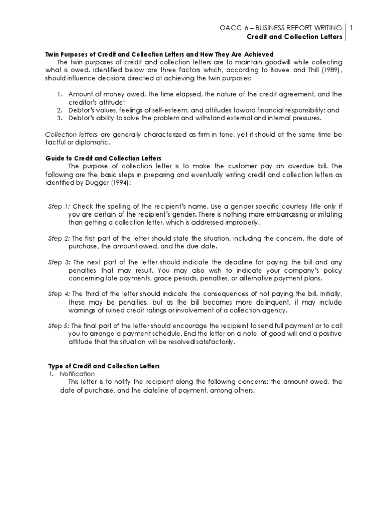 Credit and Collection Letter Guide | PDF | Credit | Finance & Money ...