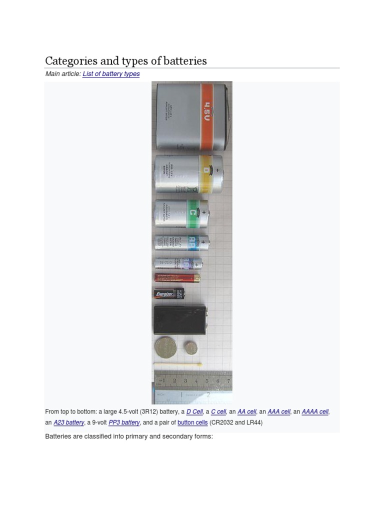 Categories and Types of Batteries 22 | PDF | Rechargeable Battery ...