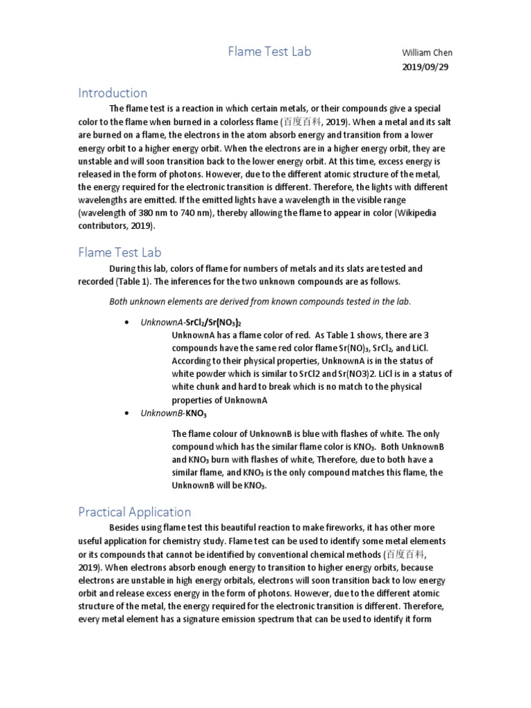 Flame Lab Report | PDF | Electron | Chemical Compounds