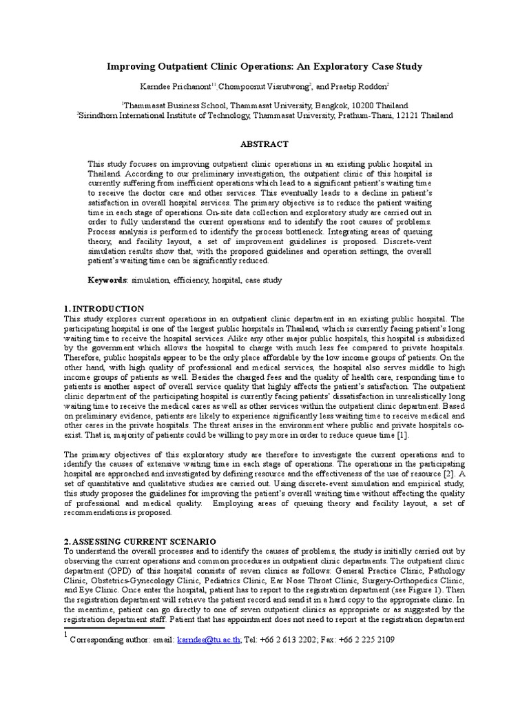 Improving Outpatient Clinic Operations: An Exploratory Case Study | PDF ...