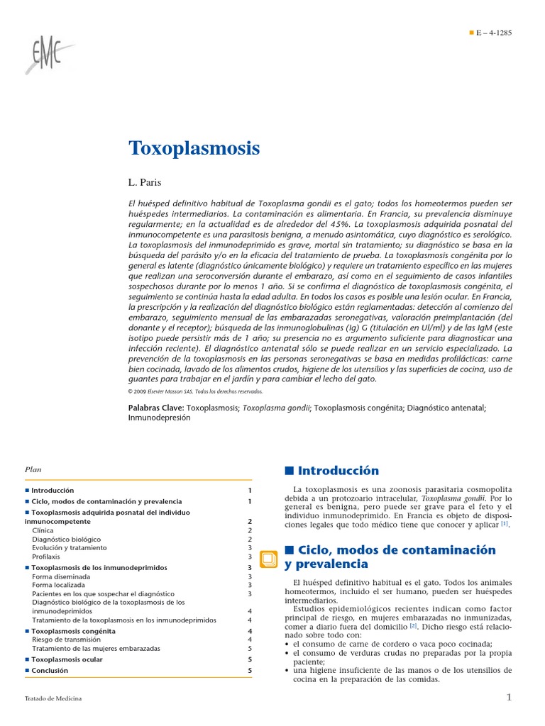 Toxoplasmosis | PDF | Enfermedades y trastornos | Ciencias de la Salud