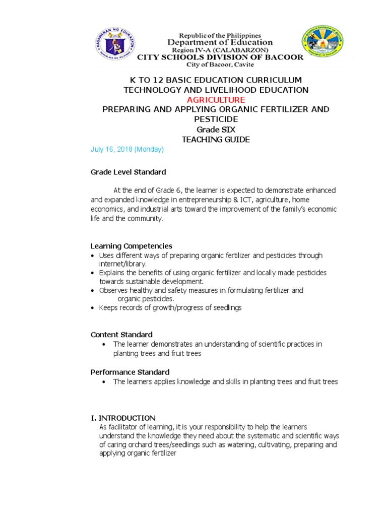 TLE - 6 - AFA, Agri - WEEK5 - TG | PDF | Fertilizer | Agriculture