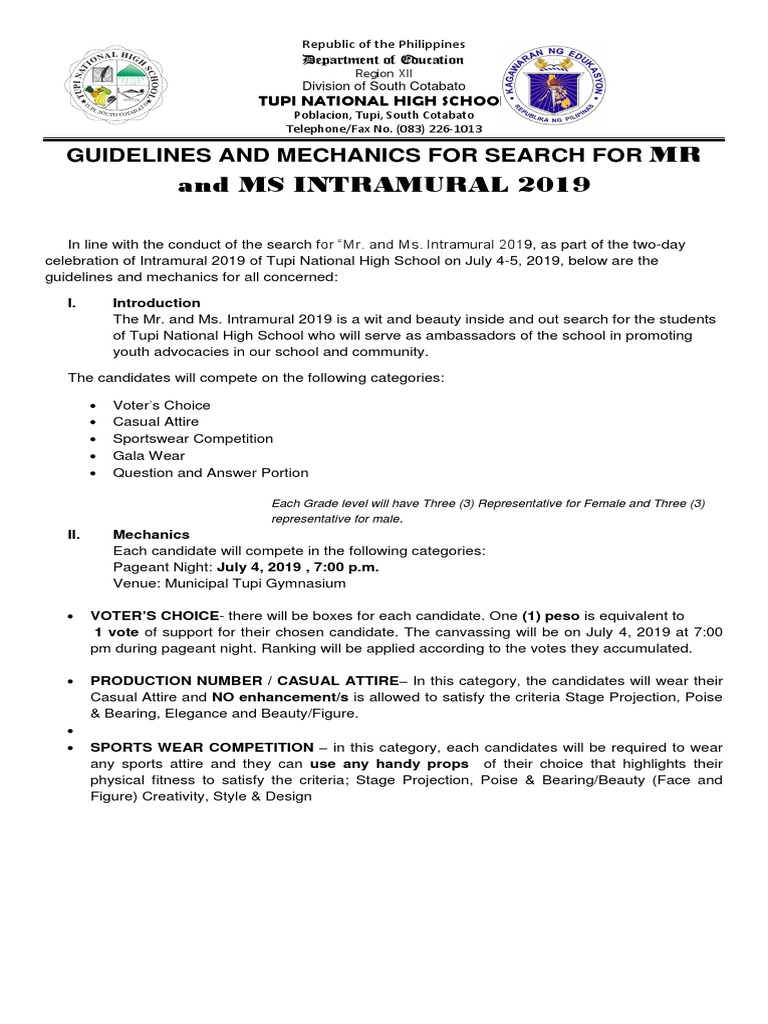 MR and Ms Intramural 2019: Guidelines and Mechanics For Search For ...