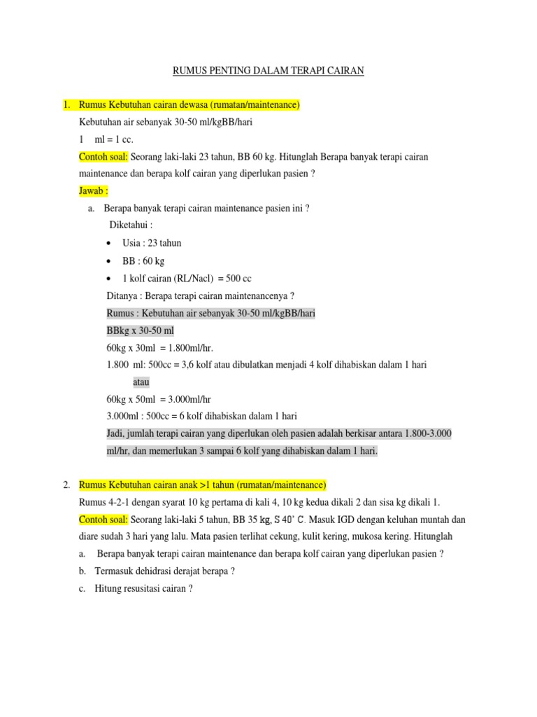 Rumus Penting Dalam Terapi Cairan | PDF