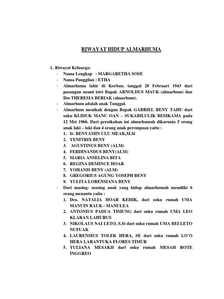 Riwayat Hidup Almarhuma | PDF