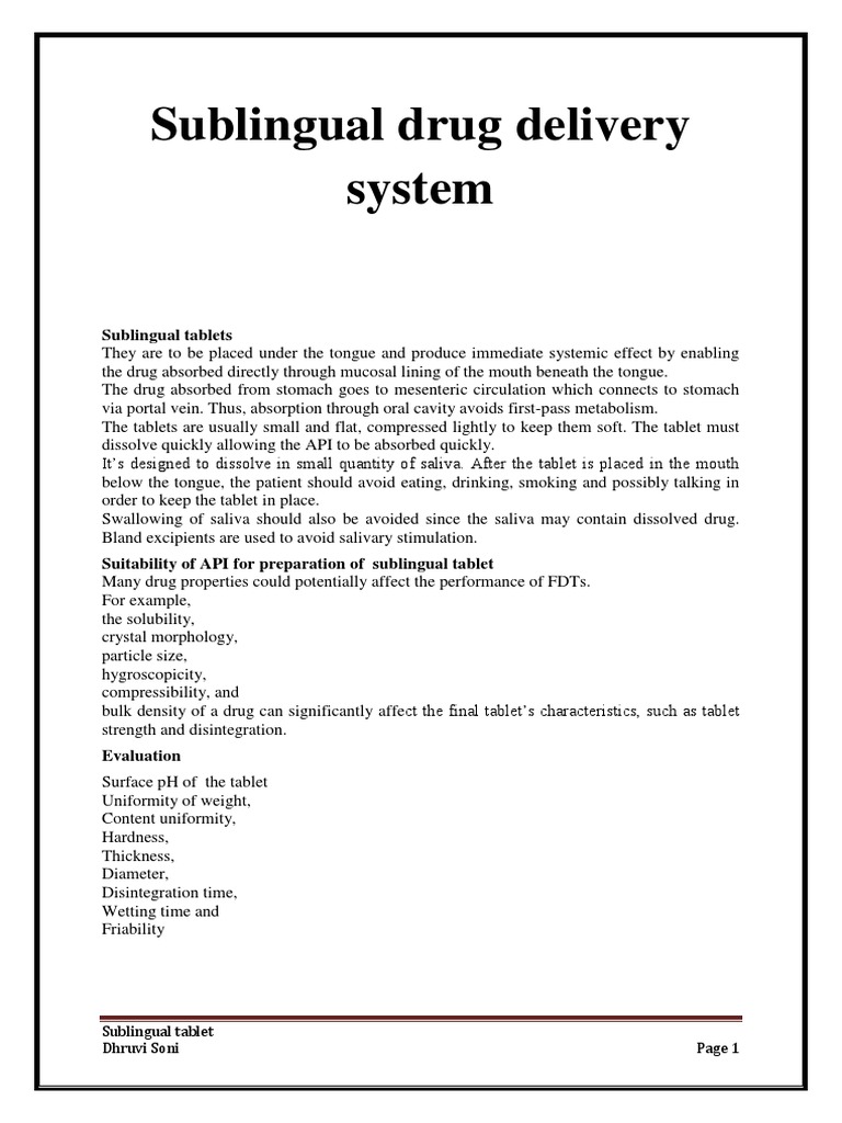 Sublingual Drug Delivery System | PDF | Tablet (Pharmacy ...