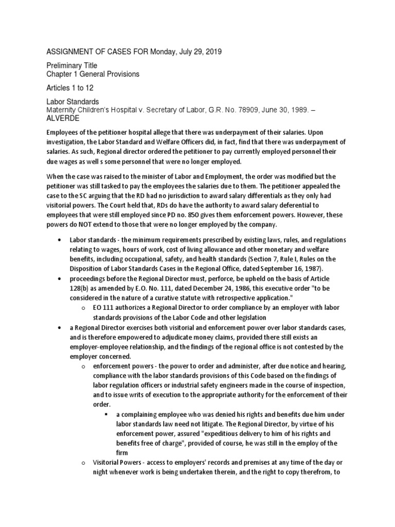 Labor Law Case Assignments 2019 | PDF | Employment | Arbitration