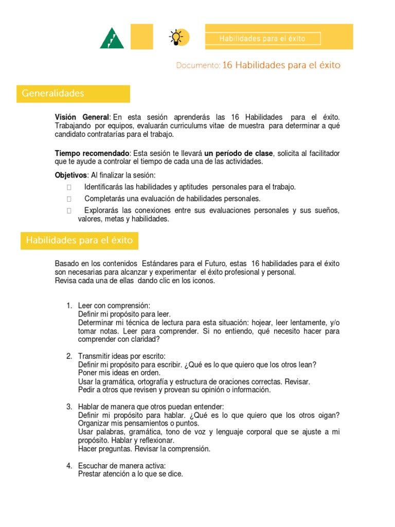 16 Habilidades para El Exito | Descargar gratis PDF | Aprendizaje ...