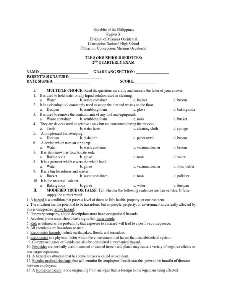Tle Exam 2nd | PDF | Hazards | Occupational Safety And Health