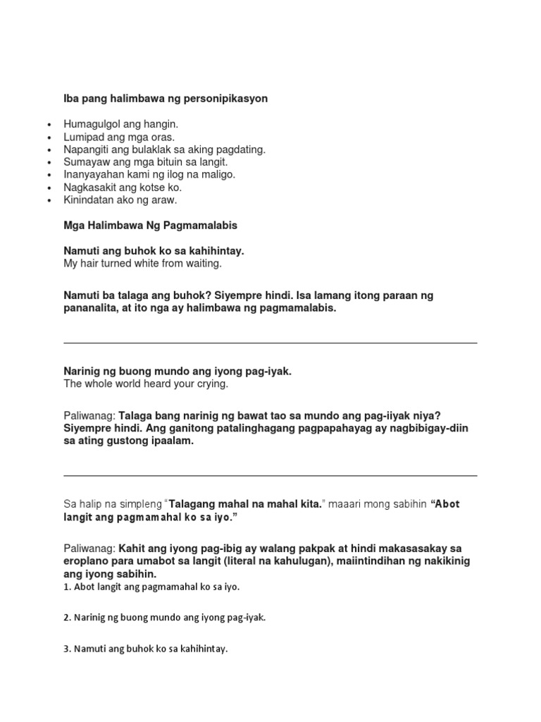 Iba Pang Halimbawa NG Personipikasyon | PDF