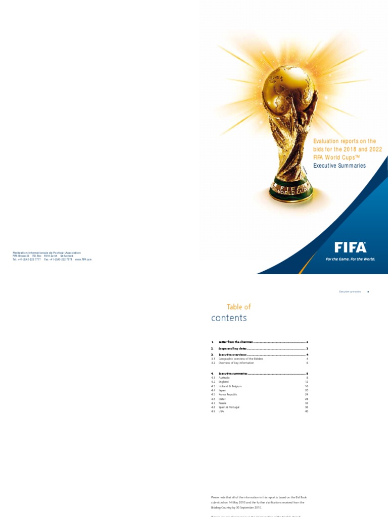 FIFA: Bid Evaluation Report Football World Cup 2018 and 2022 | Download ...