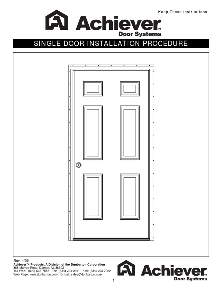 Single Door Installation Procedure: Keep These Instructions! | PDF ...
