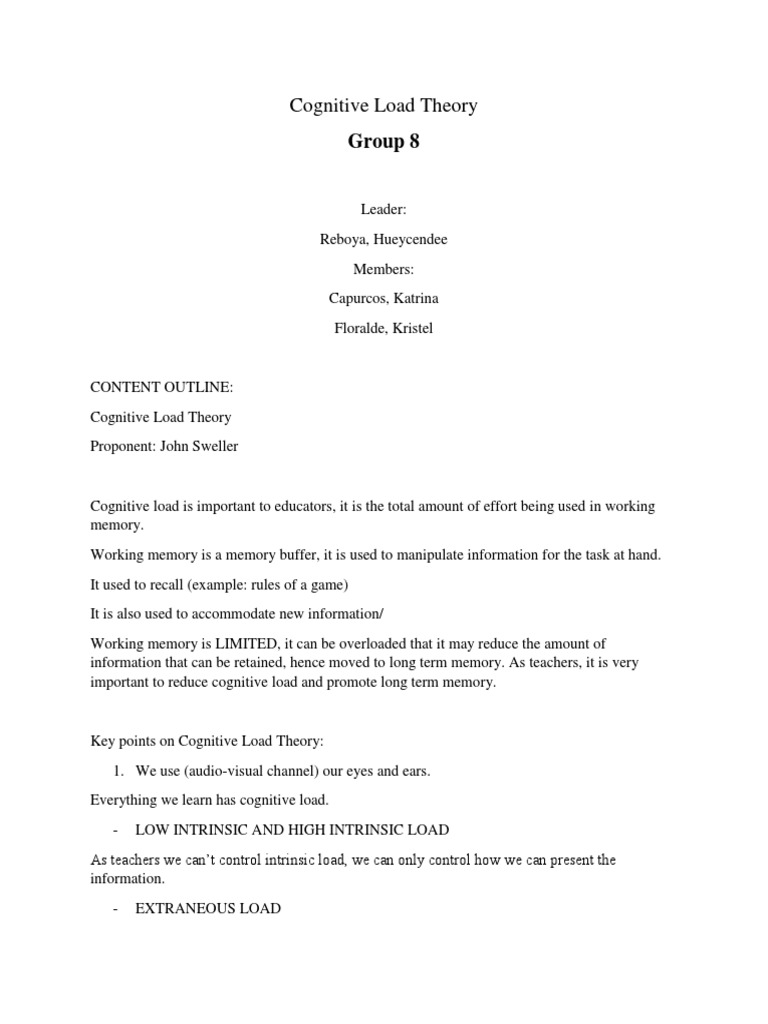 Cognitive Load Theory | PDF | Working Memory | Schema (Psychology)