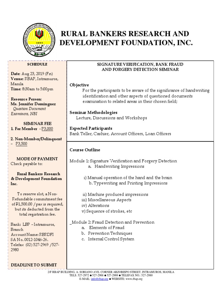 Signature Verification & Fraud Seminar | PDF | Finance & Money Management