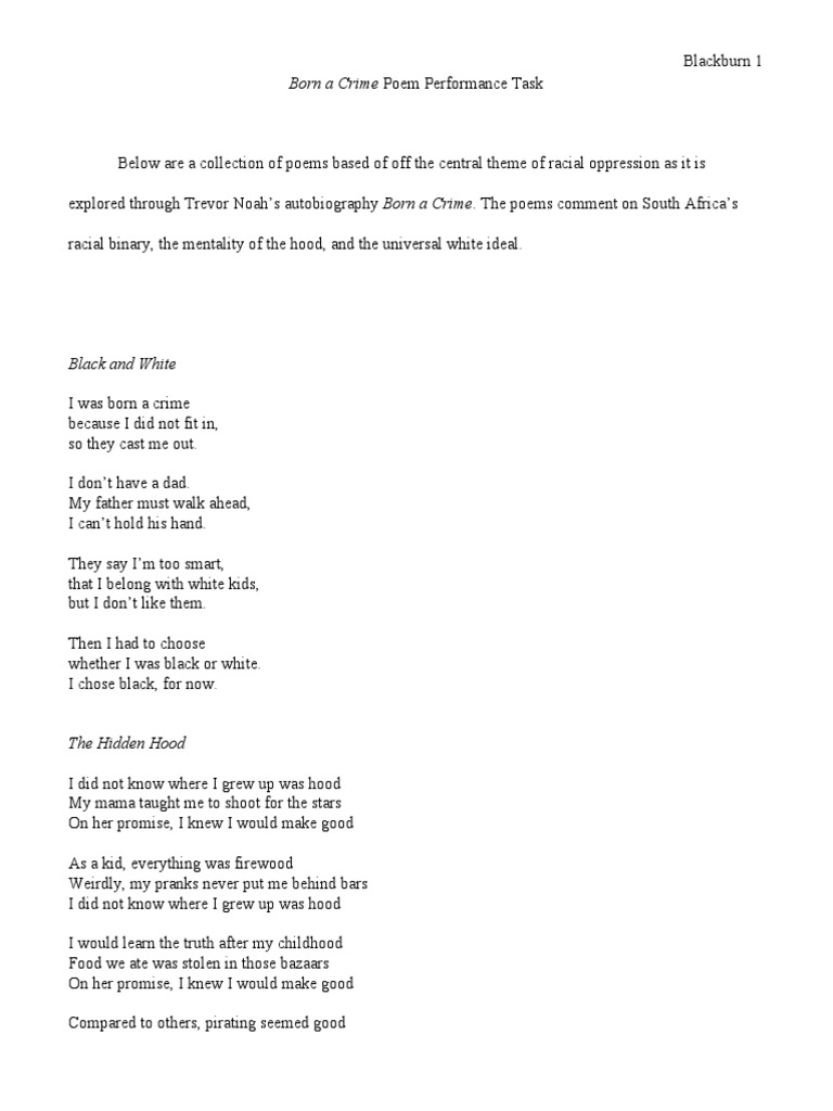Born A Crime Poem Project | PDF