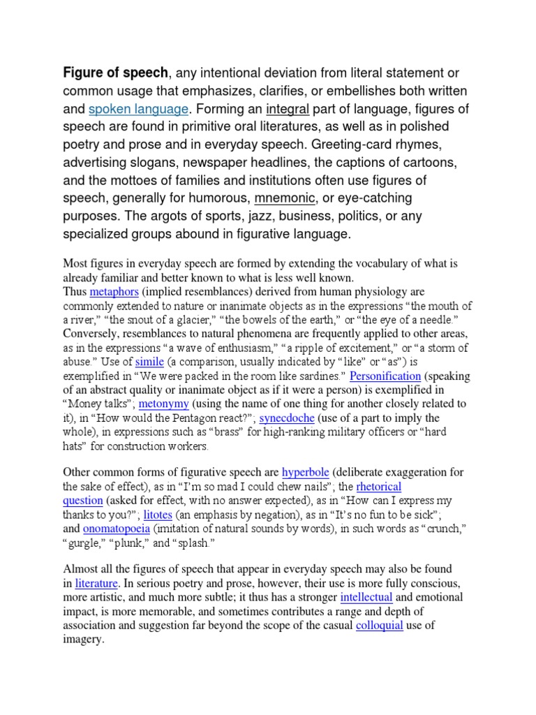 Spoken Language: Figure of Speech, Any Intentional Deviation From ...