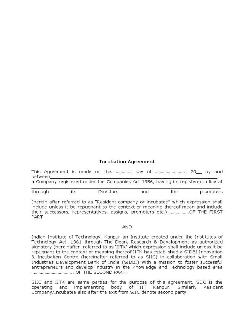 Incubation Agreement | PDF | Business Incubator | Venture Capital