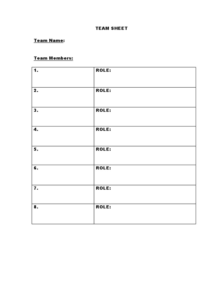 Team Sheet | PDF | Sports & Recreation