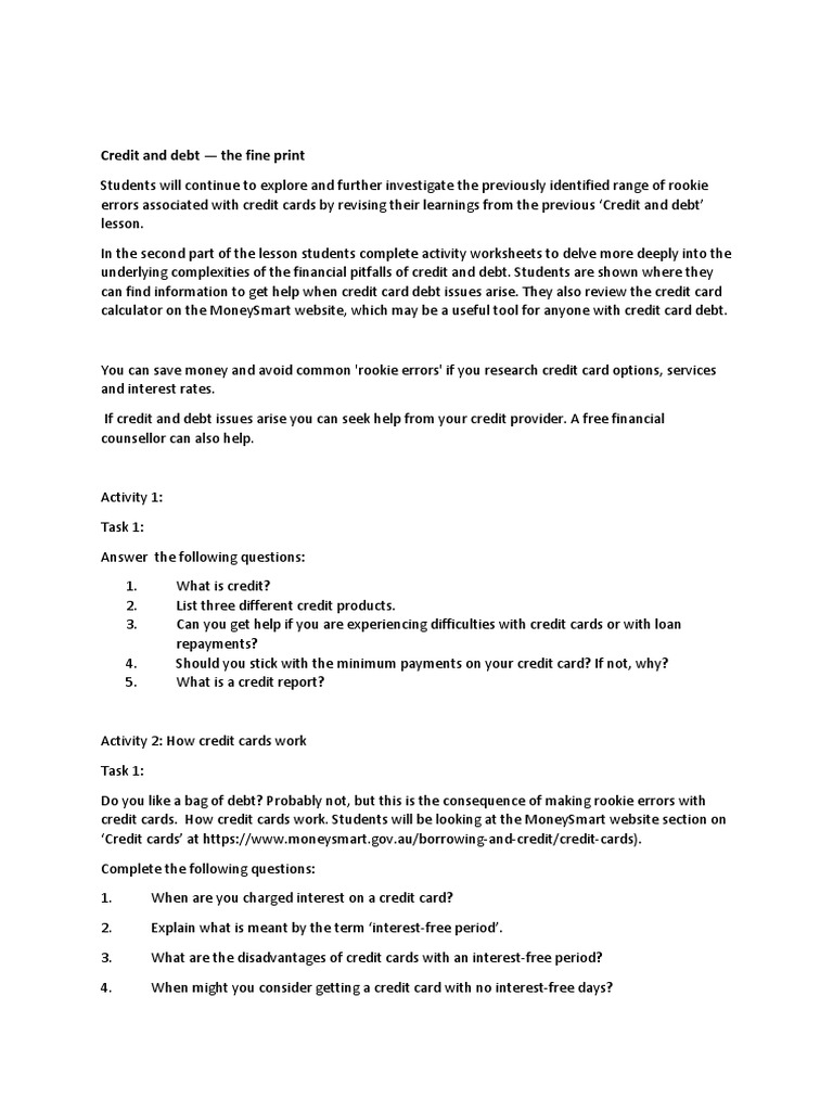 Credit & Debt Lessons for Students | PDF | Credit Card | Debt