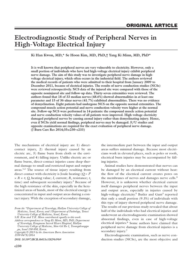 Electrodiagnostic Study of Peripheral Nerves in High-Voltage Electrical ...