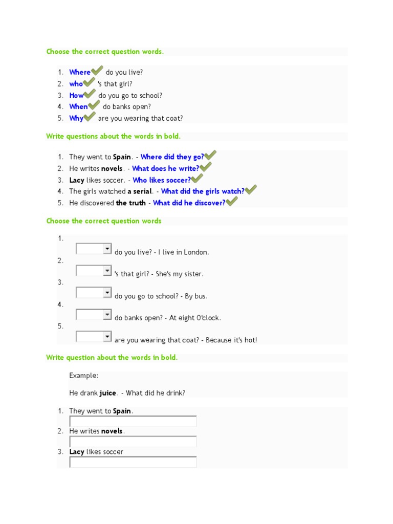 Where Who How When Why: Choose The Correct Question Words | PDF ...