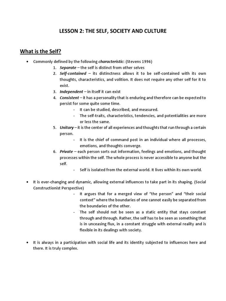 Understanding The Self LESSON 2 | PDF | Self | Identity (Social Science)