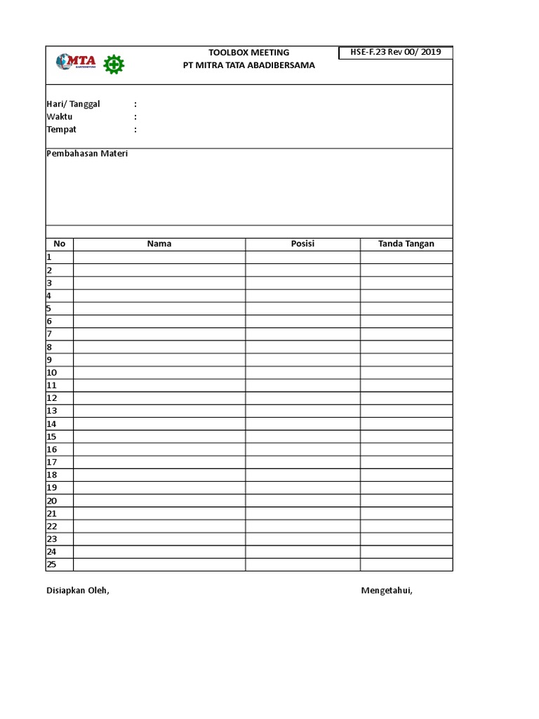 Form Tool Box Meeting | PDF