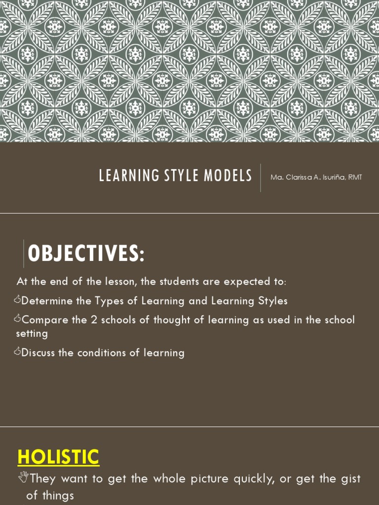 Learning Style Models: Ma. Clarissa A. Isuriña, RMT | PDF | Learning ...