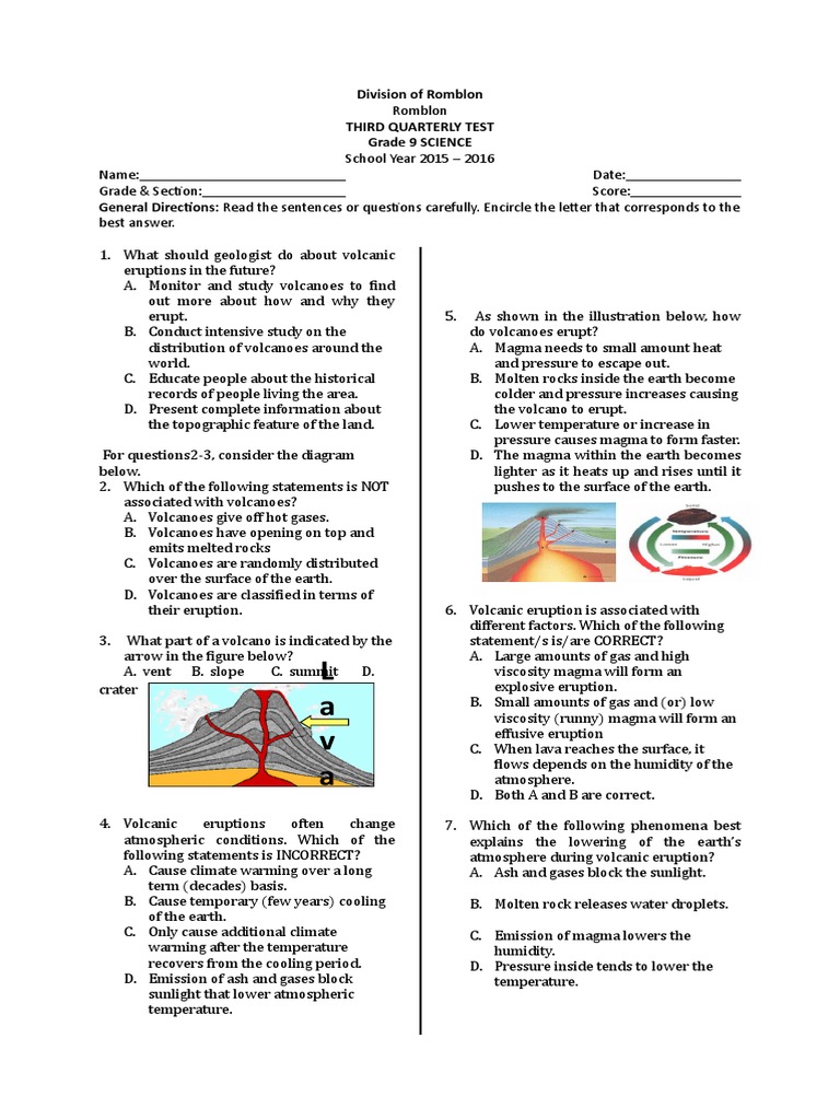 Grade 9 Science 3rd Grading | PDF | Volcano | Types Of Volcanic Eruptions